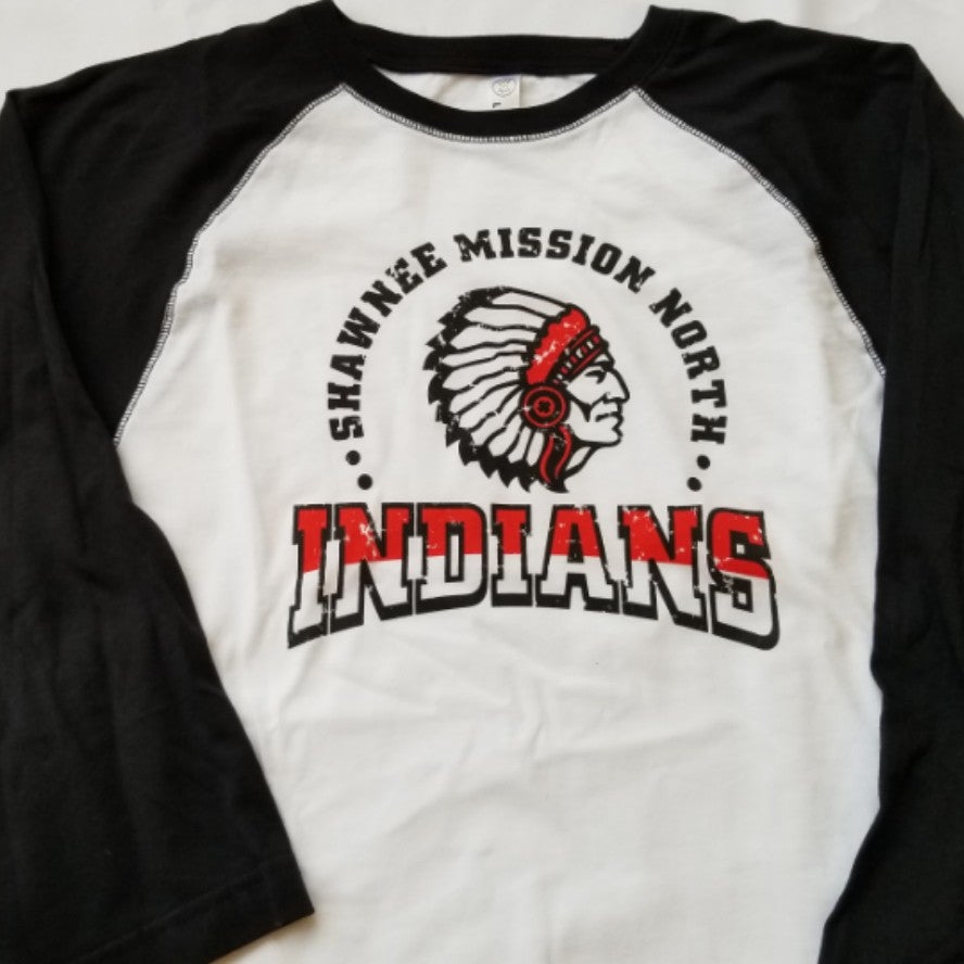 T-shirt - 3/4 Sleeve White/Black | Shawnee Mission North Booster Club
